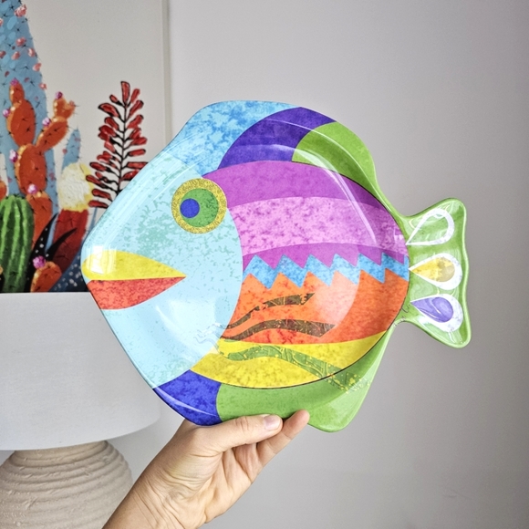 Dining | Melamine Fish Serving Platter Tray Colorful Tropical Beachware ...